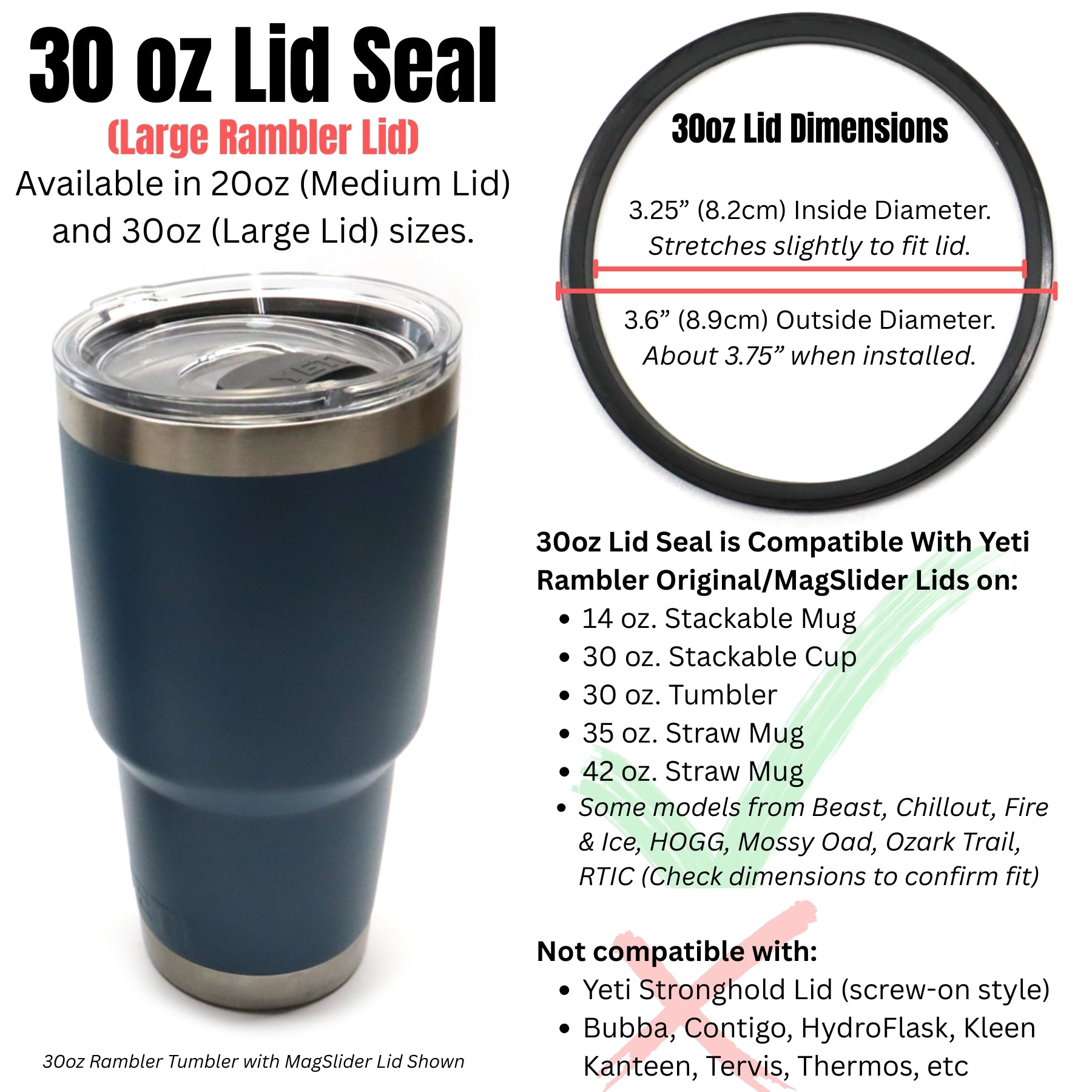 Captain O-Ring – Replacement Lid Seal Gaskets for Yeti Stainless Steel Insulated Tumbler Mugs (3 ...